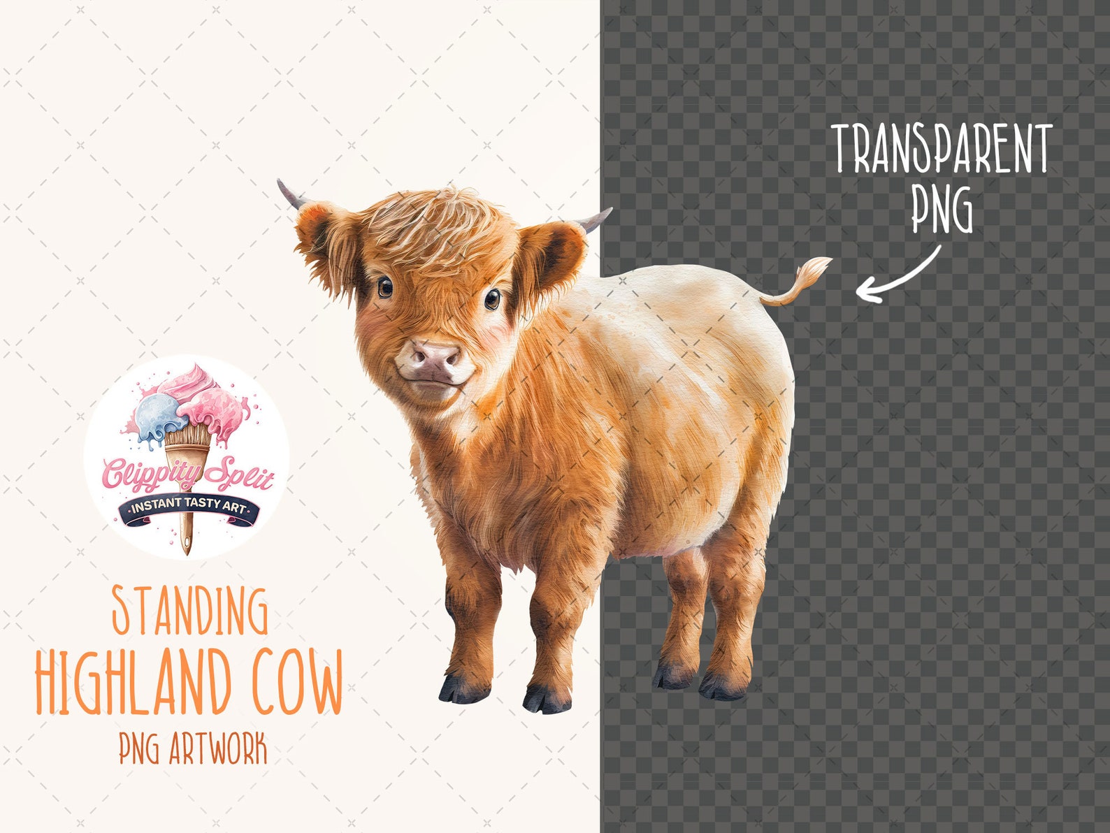 Watercolour Highland Cow Clipart | Cute Smiling Fluffy Cow Clip Art ...