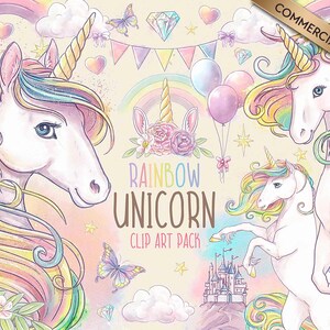 Rainbow Unicorn Clipart PNG Bundle Pretty Watercolor Unicorn - Etsy
