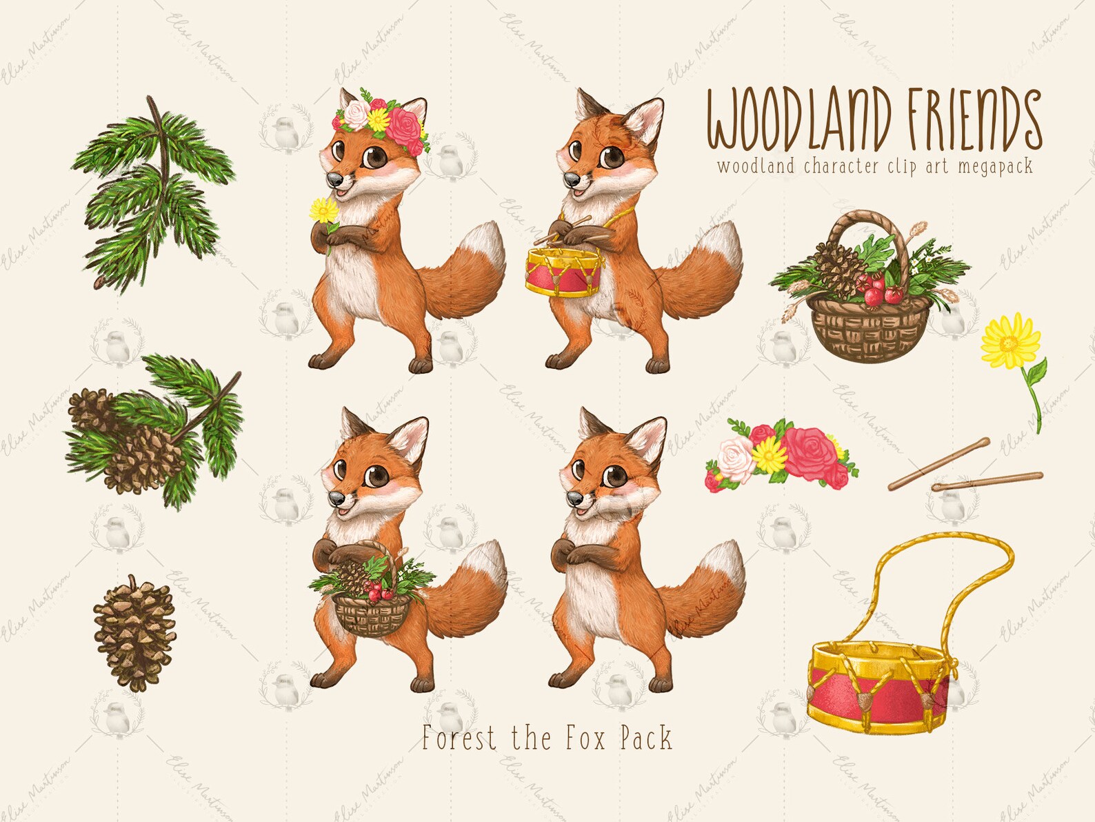 Hand Drawn Woodland Animals Clipart Bundle (PNG Illustration) - Etsy
