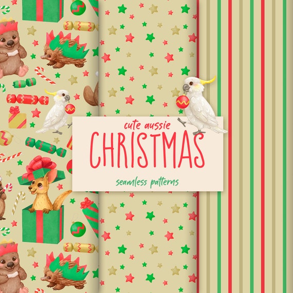 Australian Christmas Seamless Pattern Clip Art Cute | Etsy