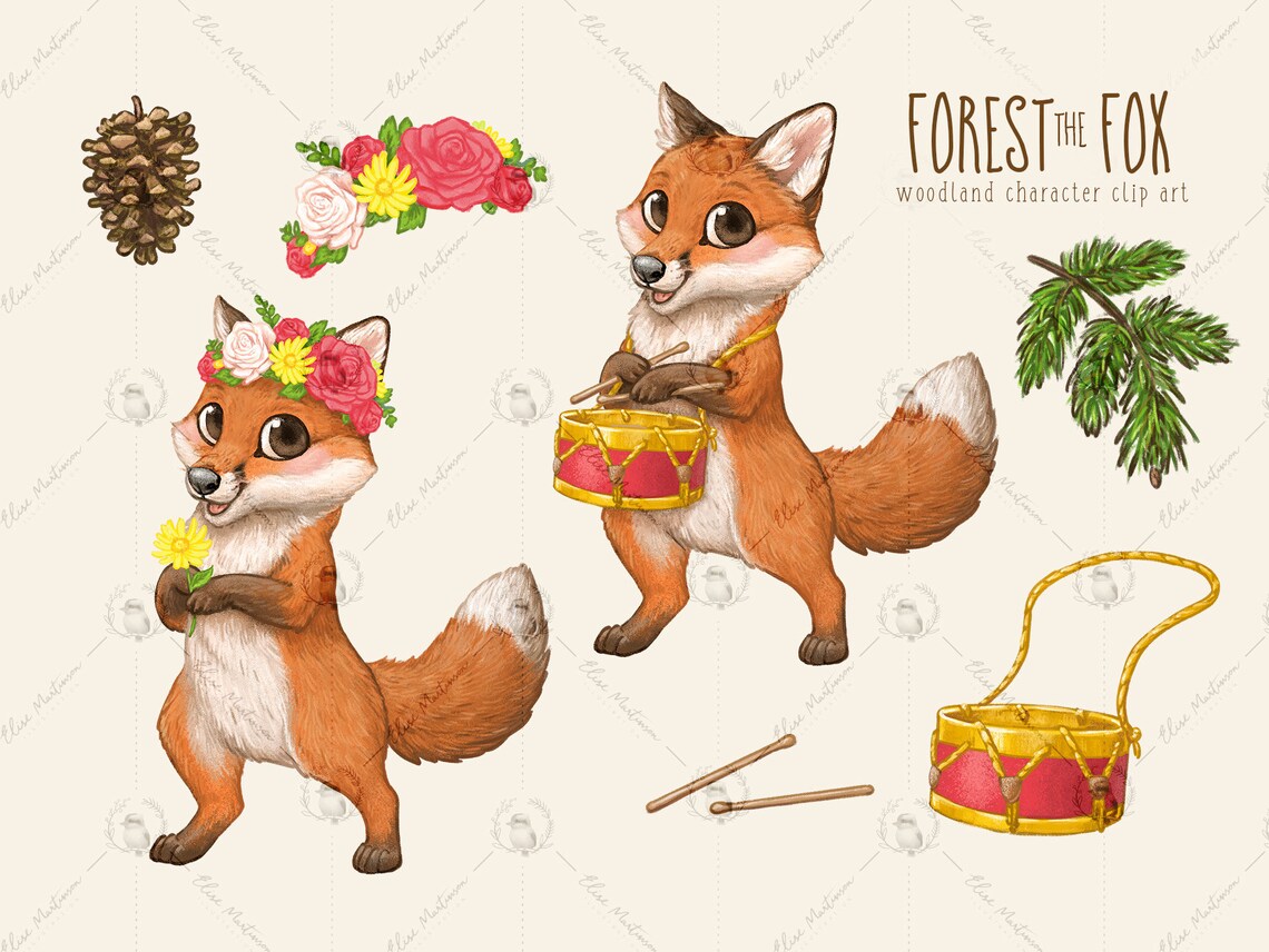 Cute Fox Clipart Woodland Clipart Fox Illustrations Fox - Etsy