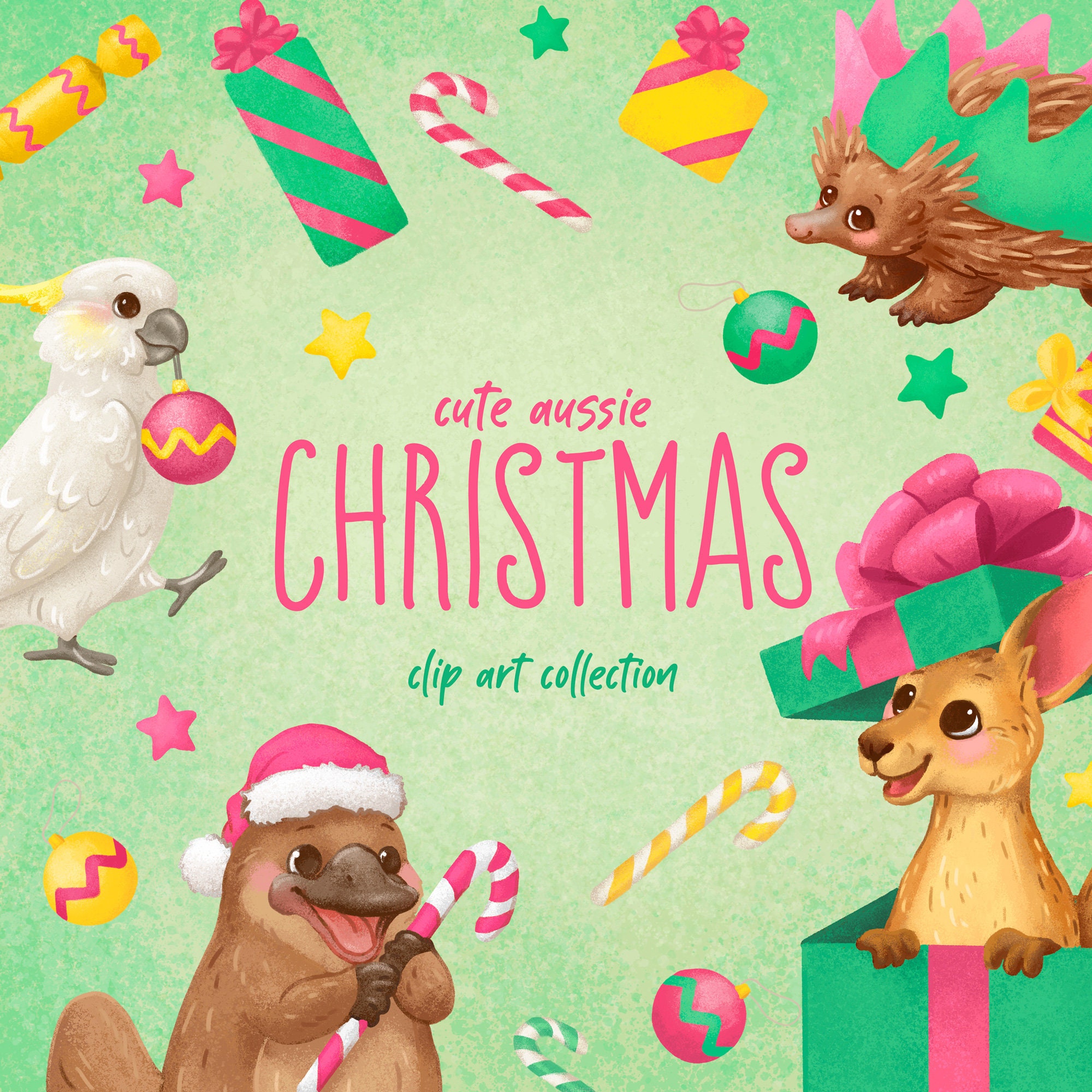 Australian Christmas Clipart Cute Aussie Animal Clip Art - Etsy Australia