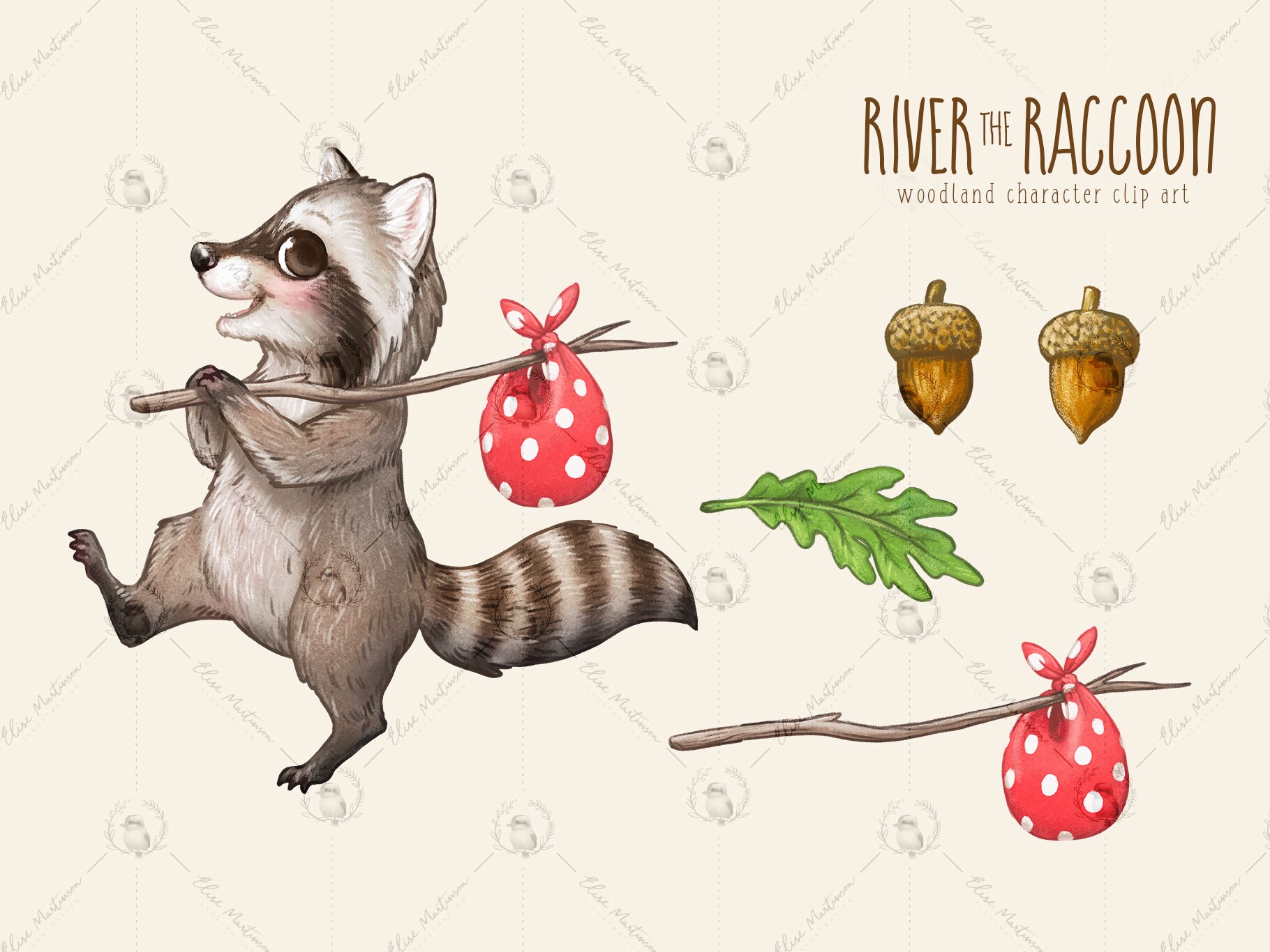 Cute Raccoon Clipart Cute Kids Clipart Raccoon Illustration | Etsy