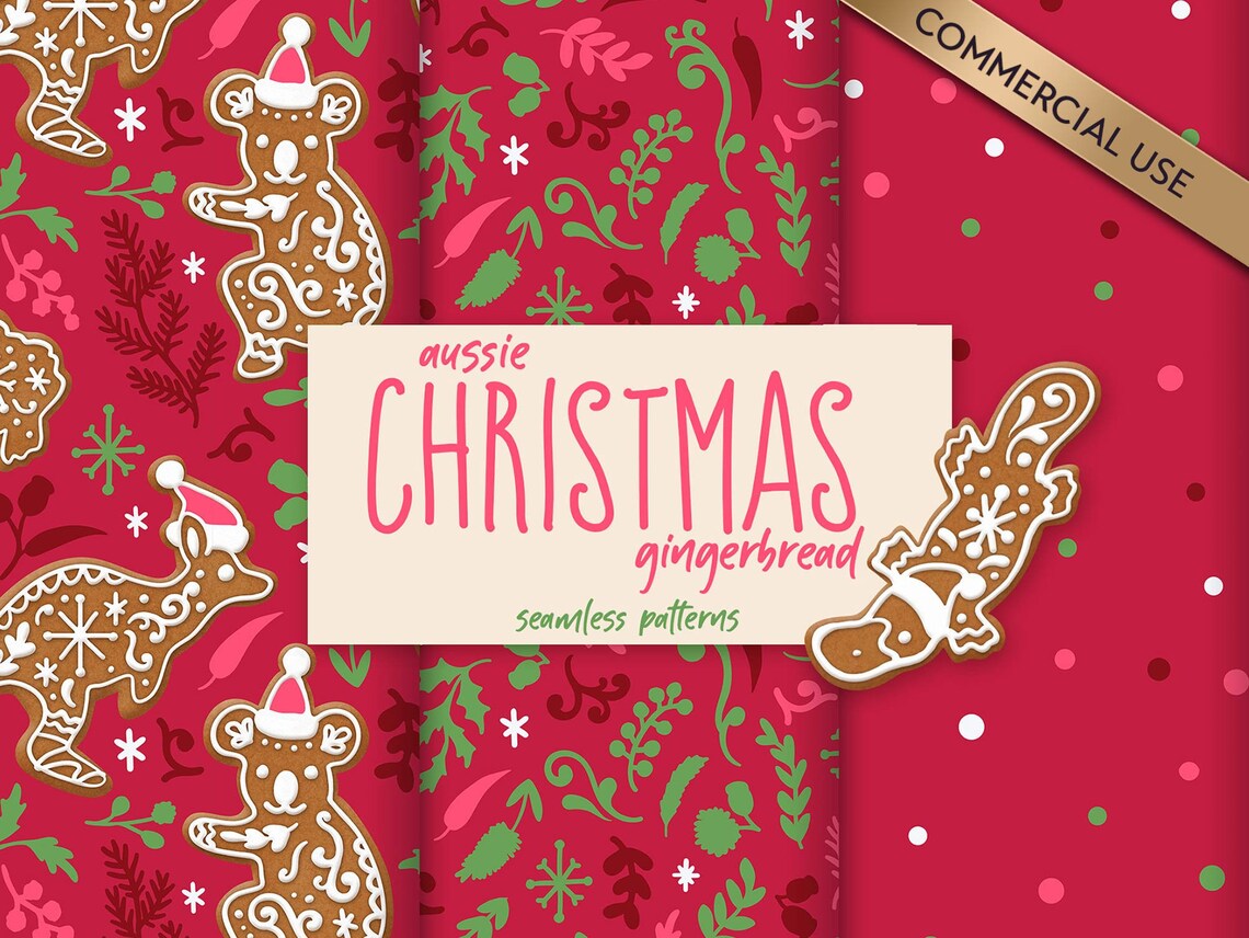 Australian Christmas Digital Papers Seamless Pattern | Gingerbread ...