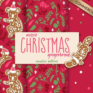 Australian Christmas Digital Papers Seamless Pattern | Gingerbread ...