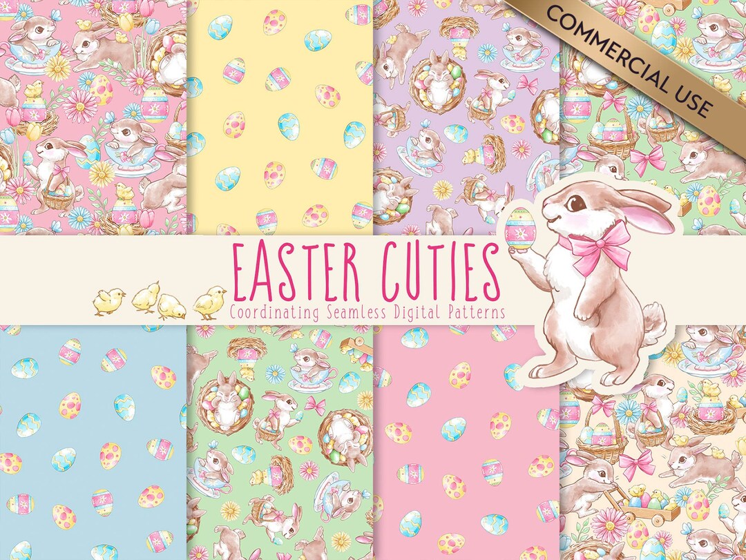 Easter Bunny Seamless Pattern Clipart , Easter Chicks Digital Paper for ...