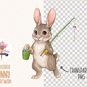Fishing Rabbit Clipart, Cute Outdoors Clipart for Kids, Rabbit PNG ...