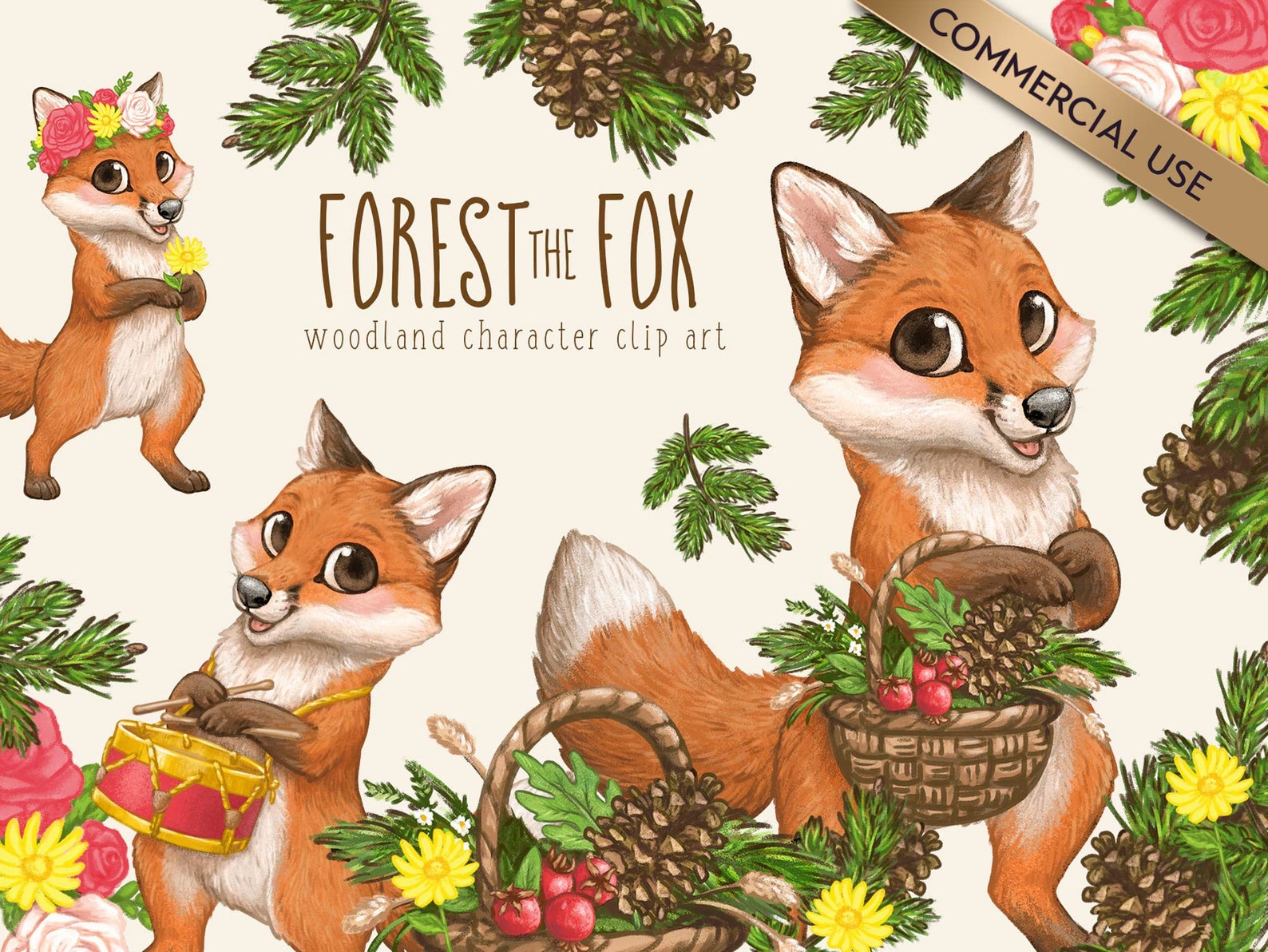 Cute Fox Clipart Woodland Clipart Fox Illustrations Fox - Etsy