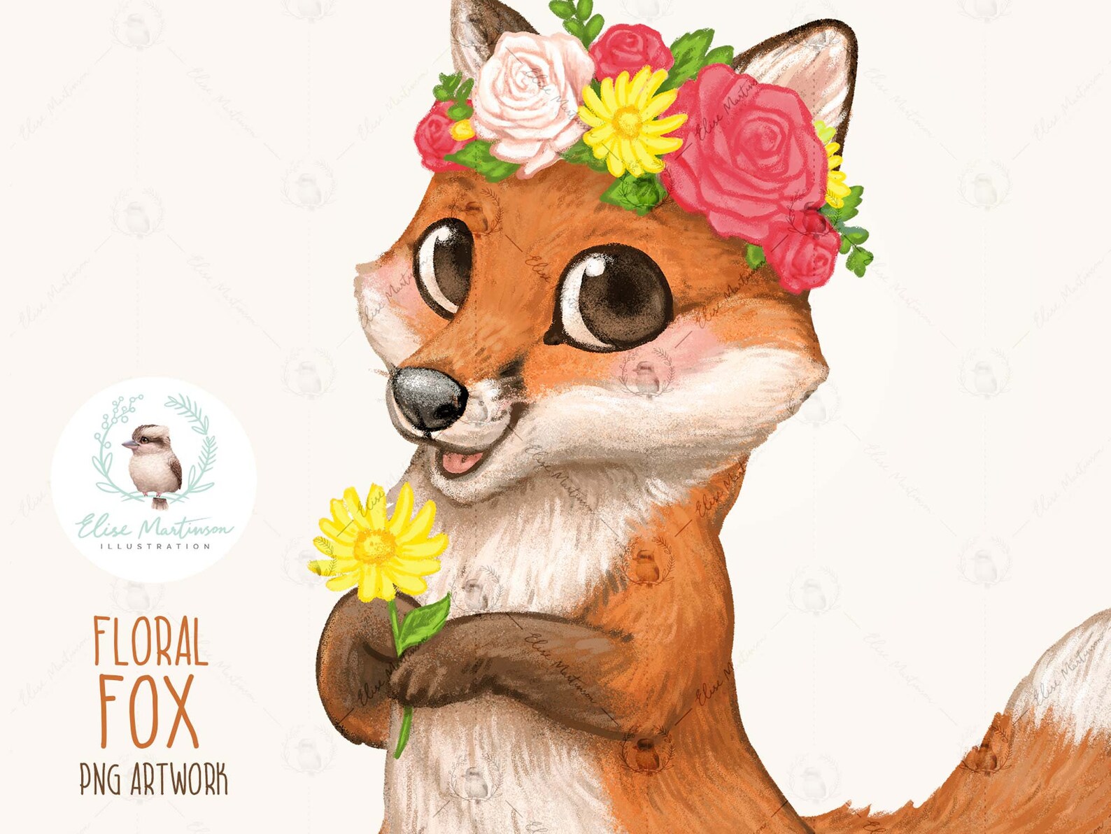 Fox Clipart Cute Fox PNG Illustration Flower Crown Wearing - Etsy