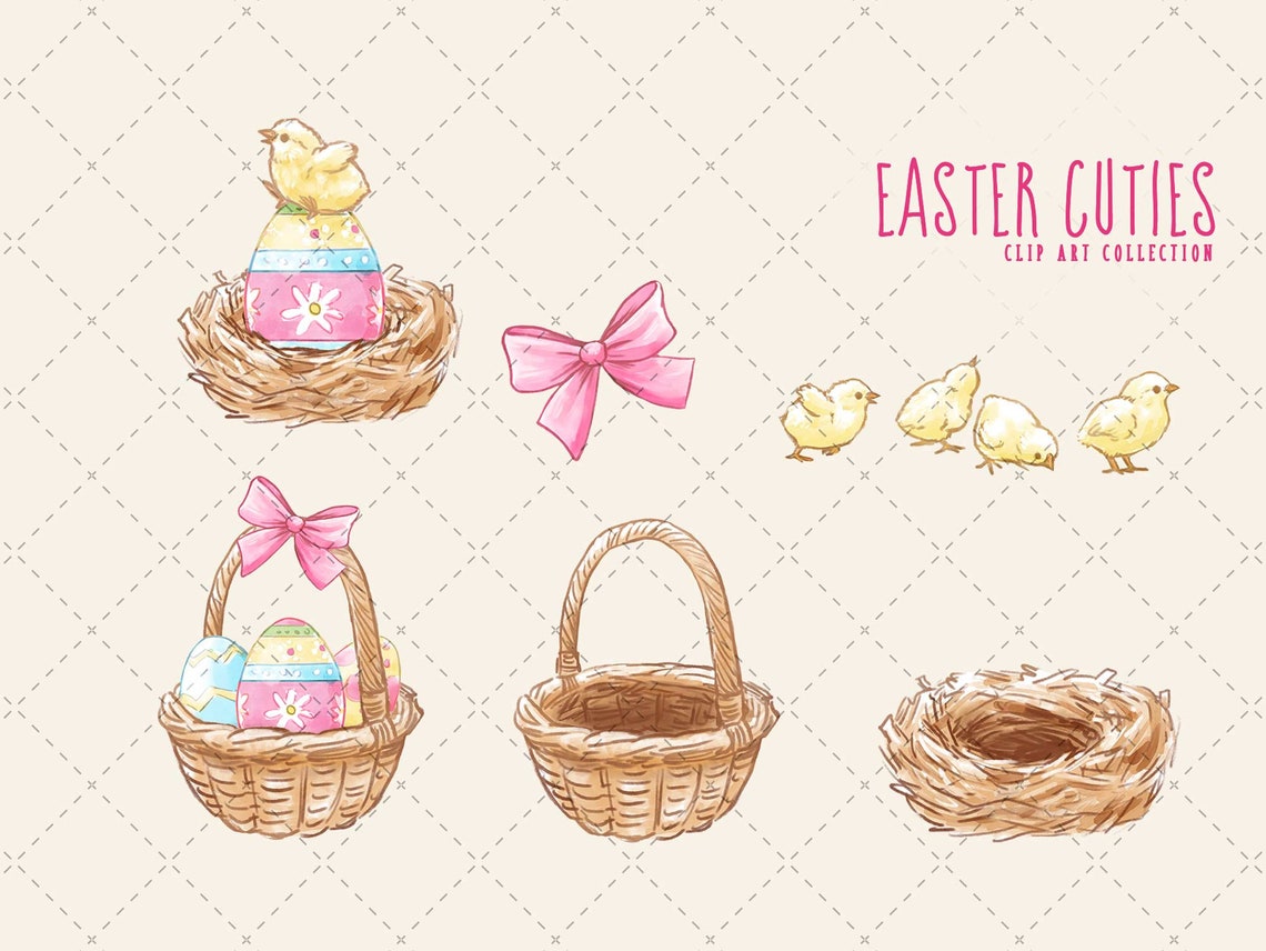 Cute Easter Clipart Bundle, Cute Easter Bunny PNG Clip Art Pack, Easter ...