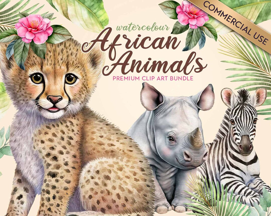 African Animals Clipart Digital Download Cute Art for Baby Nursery or ...