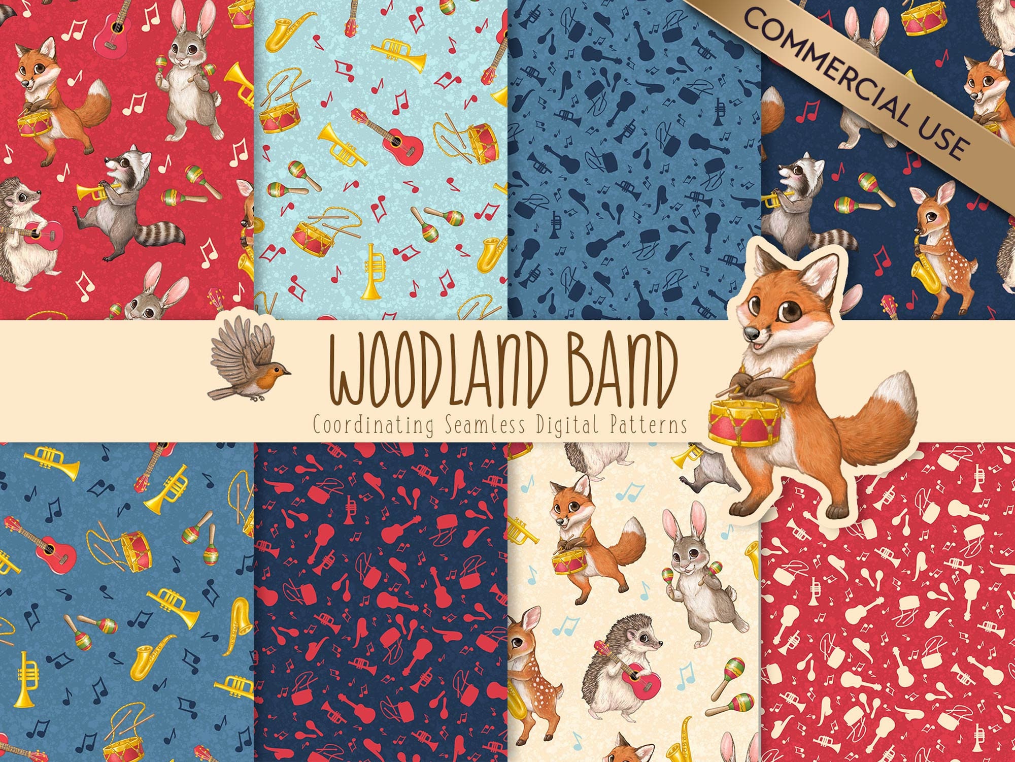 Musical Woodland Animal Seamless Repeat Pattern | Cute Animal Digital ...