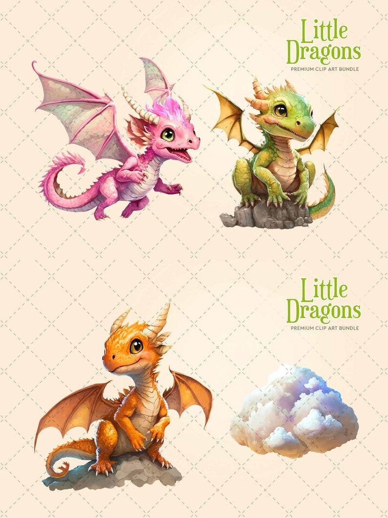 Dragon Clipart Megabundle, Cute Dragons, Fairy Dragons, Digital ...