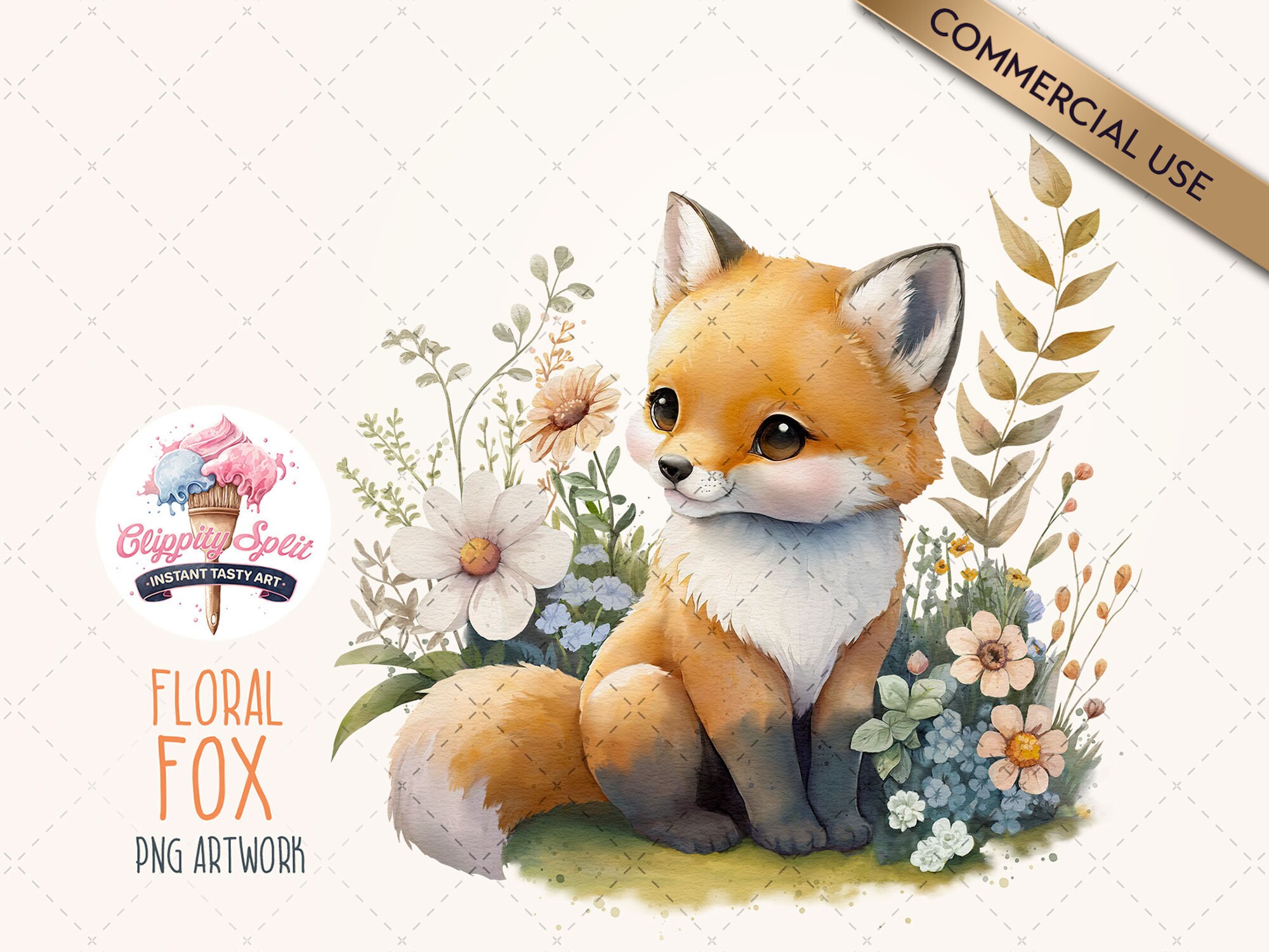 Cute Floral Fox PNG Clipart for Invitations Printables and - Etsy