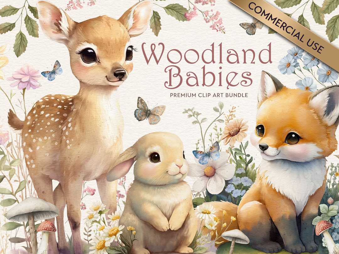 Watercolor Woodland Animals Clipart for Nursery, Baby Products and ...