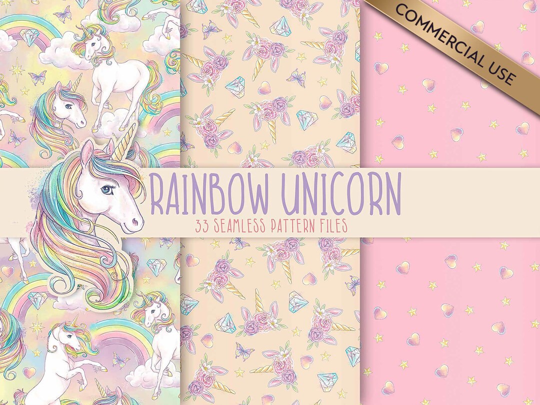 Rainbow Unicorn Seamless Pattern Clipart , Unicorn Digital Paper for ...