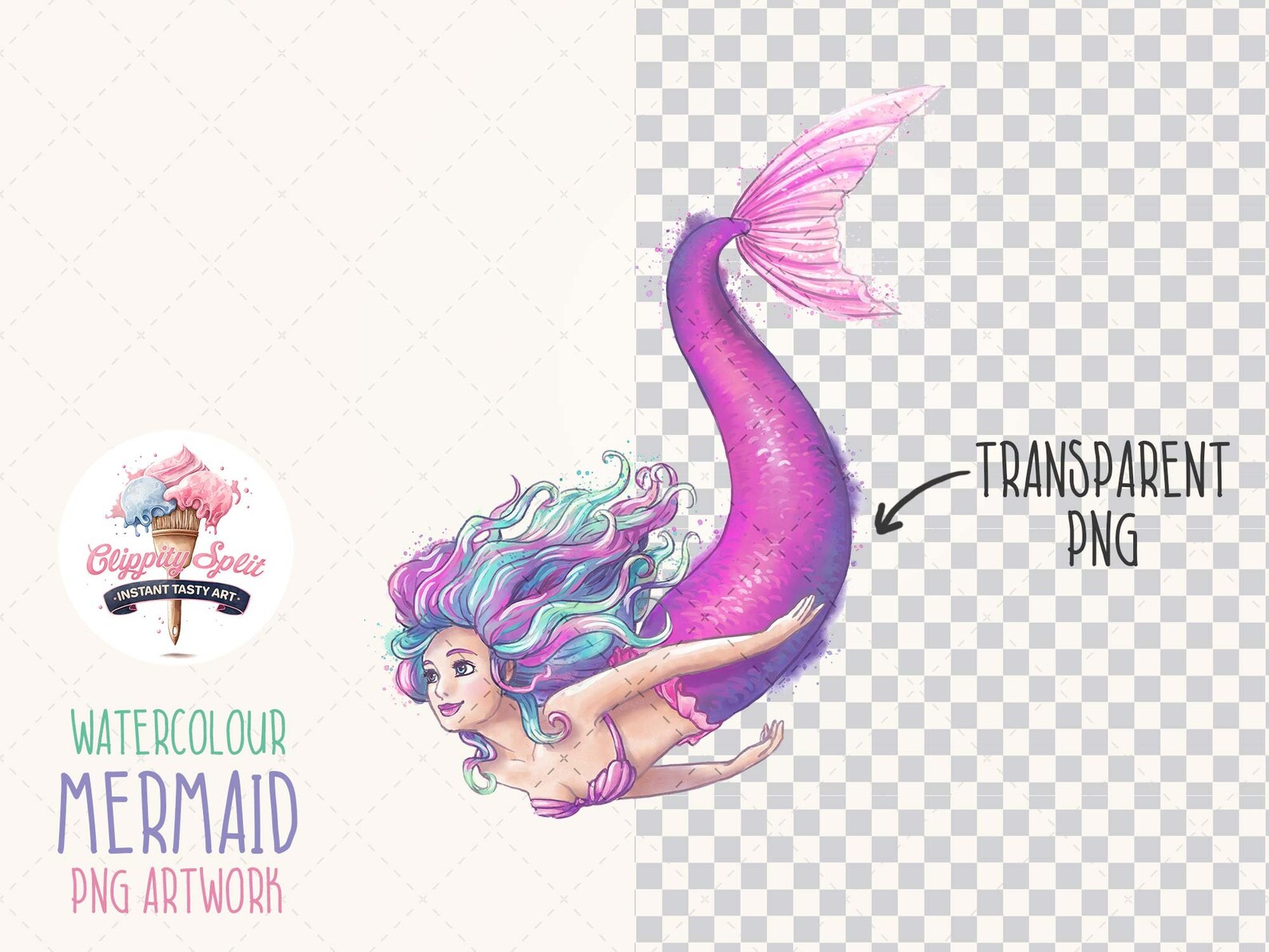 Watercolor Mermaid Clipart Mermaid PNG Illustration Mermaid - Etsy