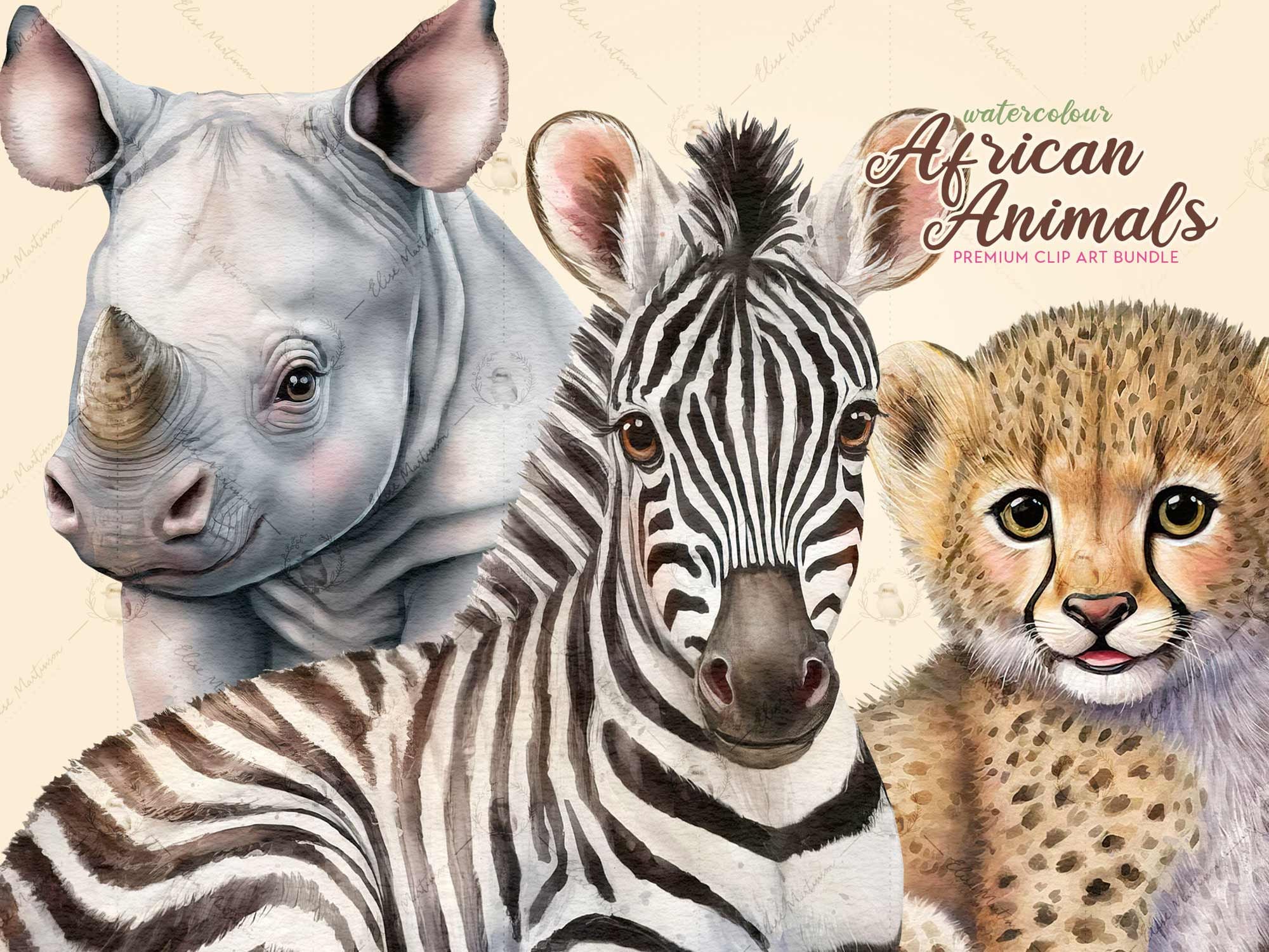 African Animals Clipart Digital Download Cute Art for Baby - Etsy