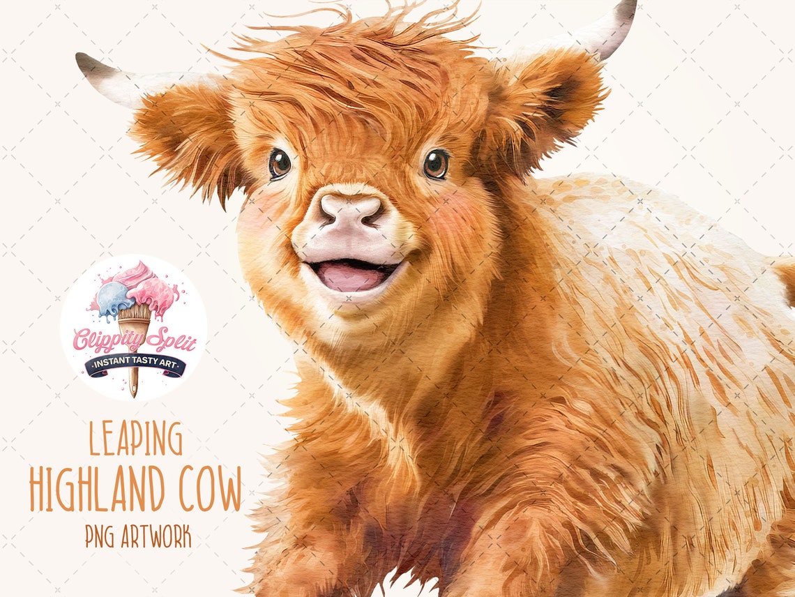 Happy Highland Cow Clipart Cute Leaping Fluffy Cows Clip Art - Etsy