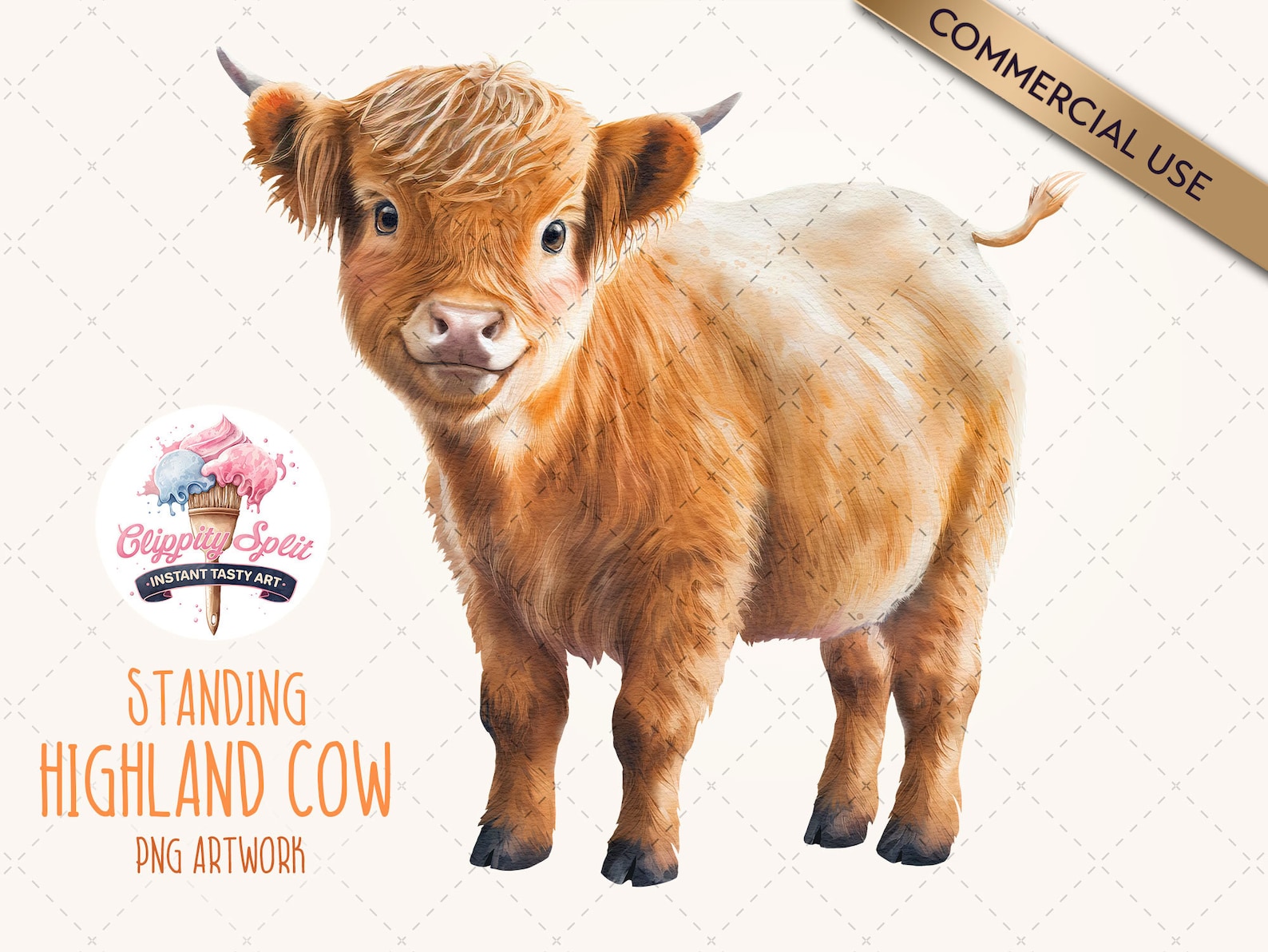 Watercolour Highland Cow Clipart Cute Smiling Fluffy Cow - Etsy
