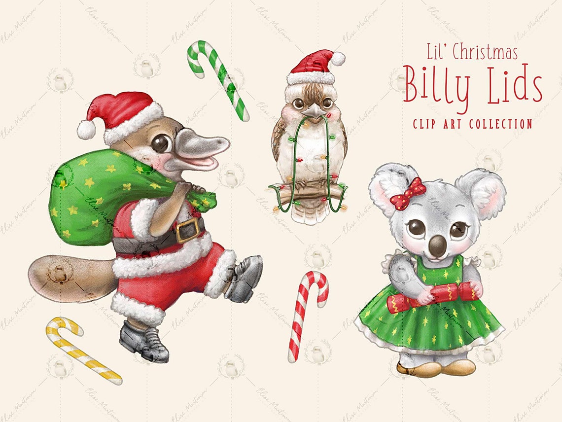 Australia Christmas Clipart Cute Australian Animal Clipart | Etsy