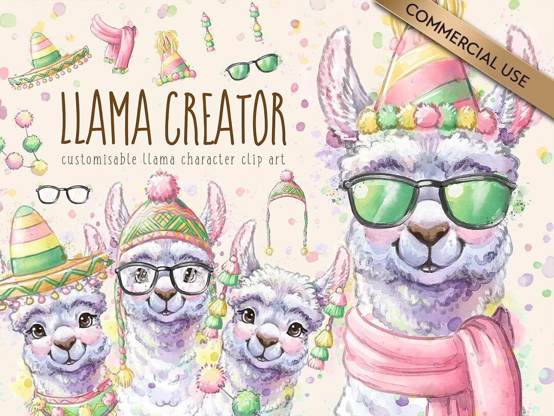 Llama Clipart, Watercolor Llama Creator, Llama Png Illustration, Custom ...