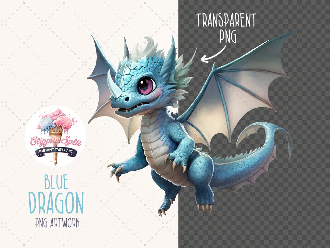 Blue Water Dragon Clipart Cute Flying Dragon Character PNG - Etsy