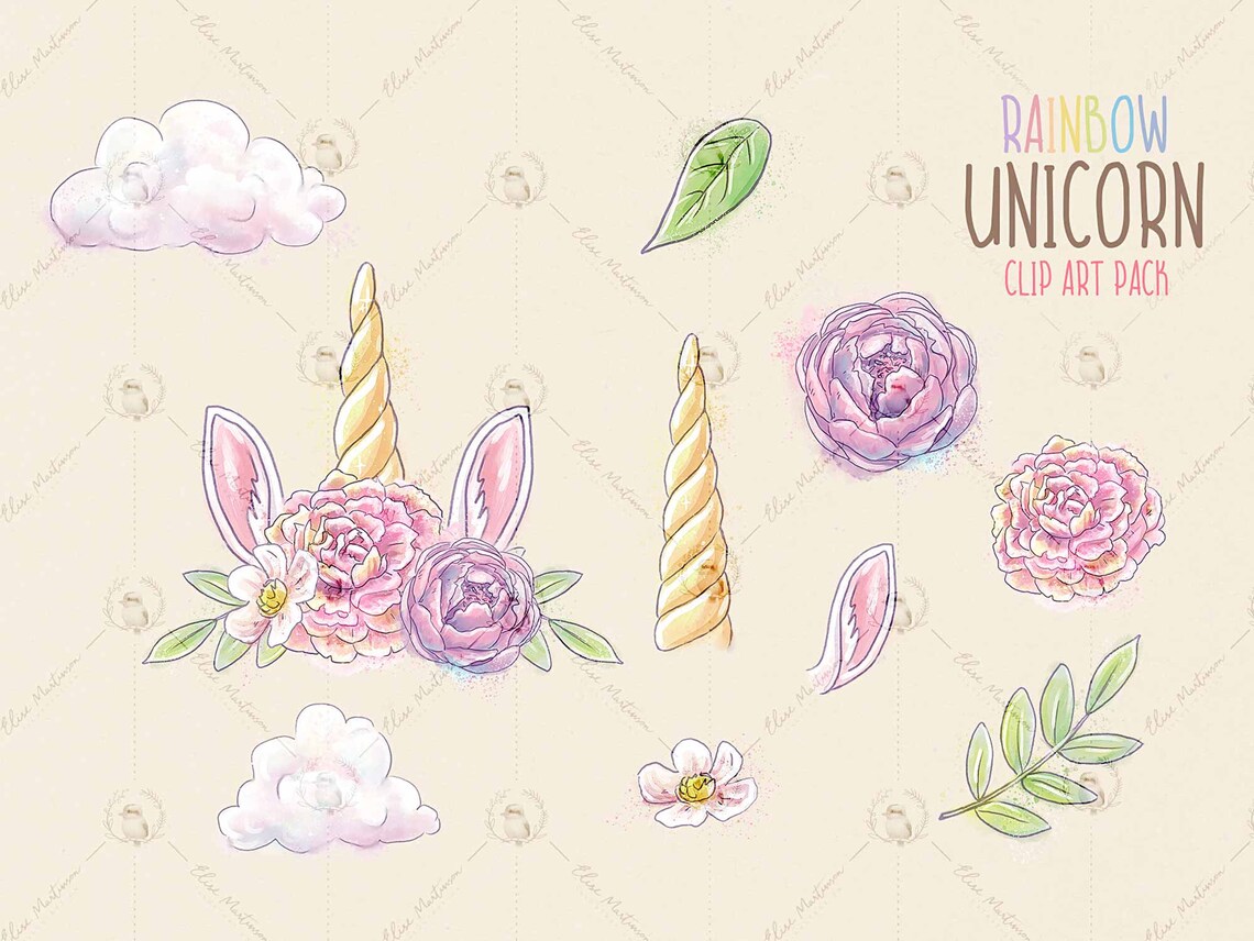 Rainbow Unicorn Clipart PNG Bundle Pretty Watercolor Unicorn - Etsy