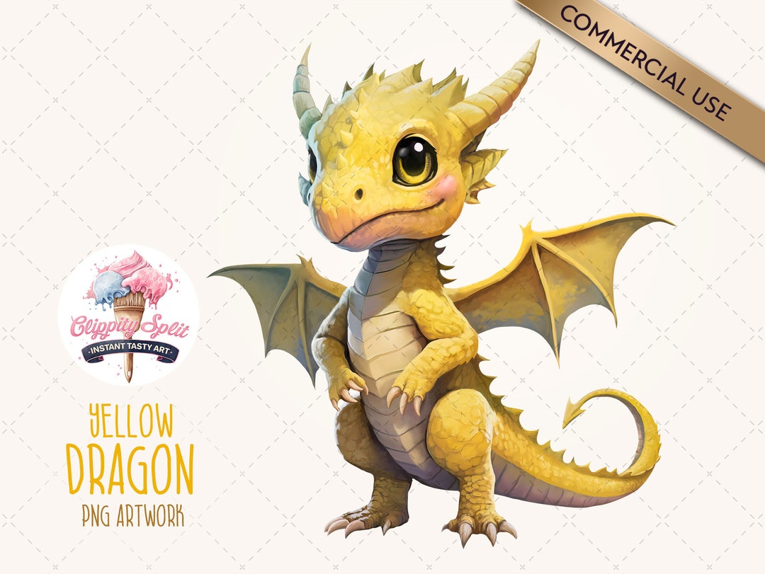 Yellow Dragon Clipart | Cute Dragon Character PNG | Instant Download ...
