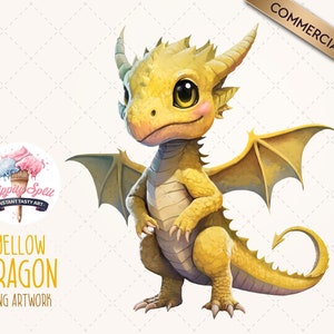 Yellow Dragon Clipart | Cute Dragon Character PNG | Instant Download ...