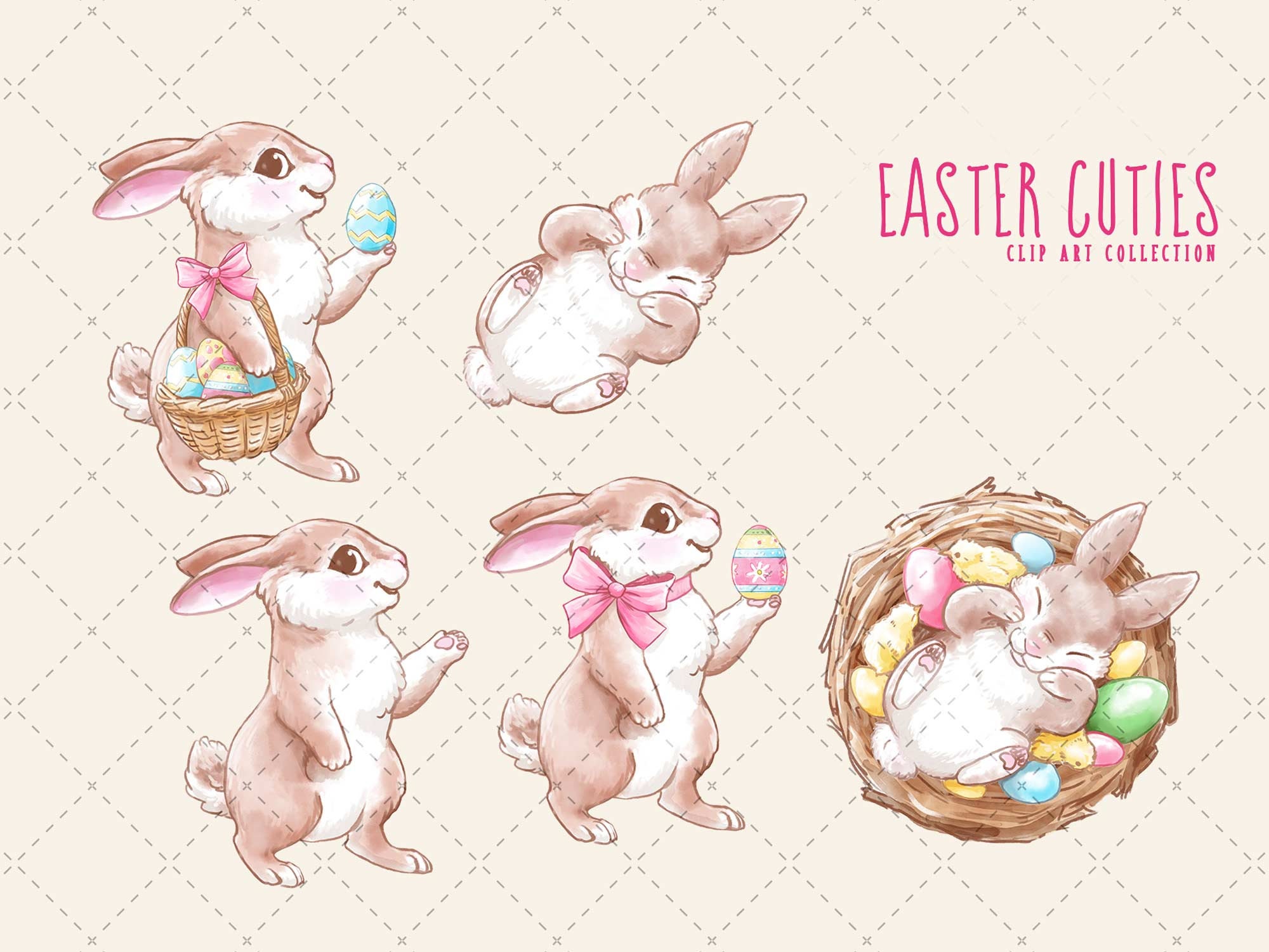 Cute Easter Clipart Bundle Cute Easter Bunny PNG Clip Art - Etsy
