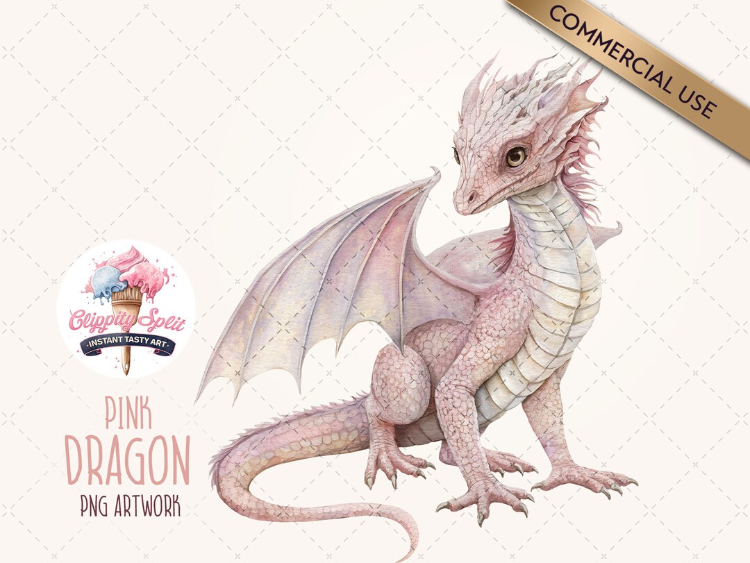 Pink Dragon Clipart, Elegant Watercolor Dragon Clipart for Girls ...