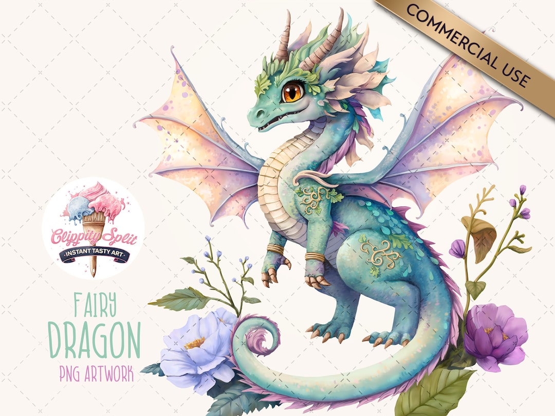 Blue Fairy Dragon Clipart, Floral Fantasy Art (PNG) - Etsy