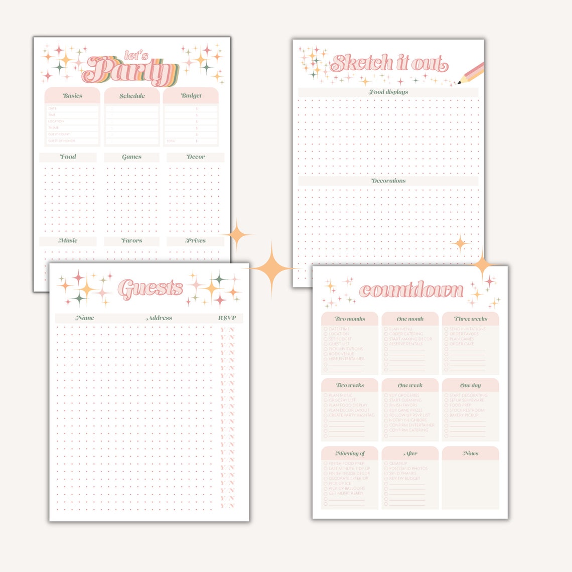 Simple Party Planning Worksheet for Birthday Party Event Organizer ...