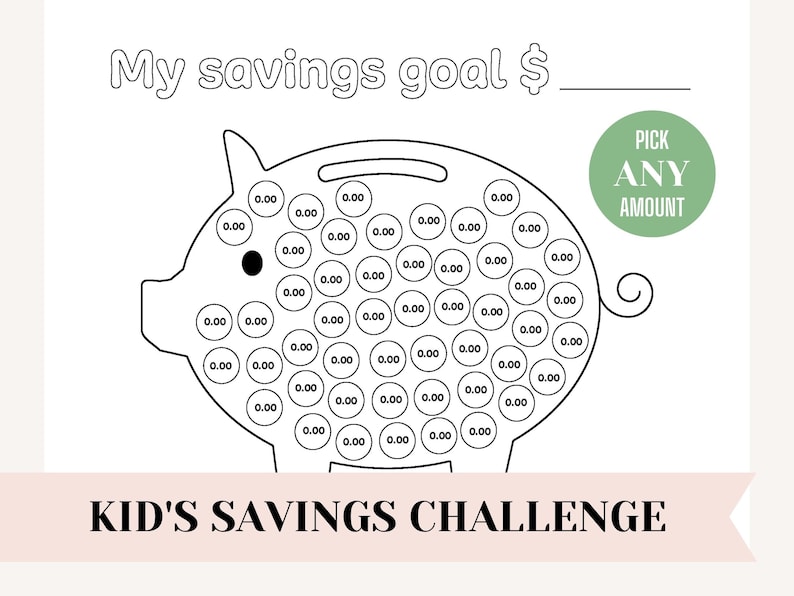 Kids Savings Challenge Child Savings Tracker Piggy Bank - Etsy