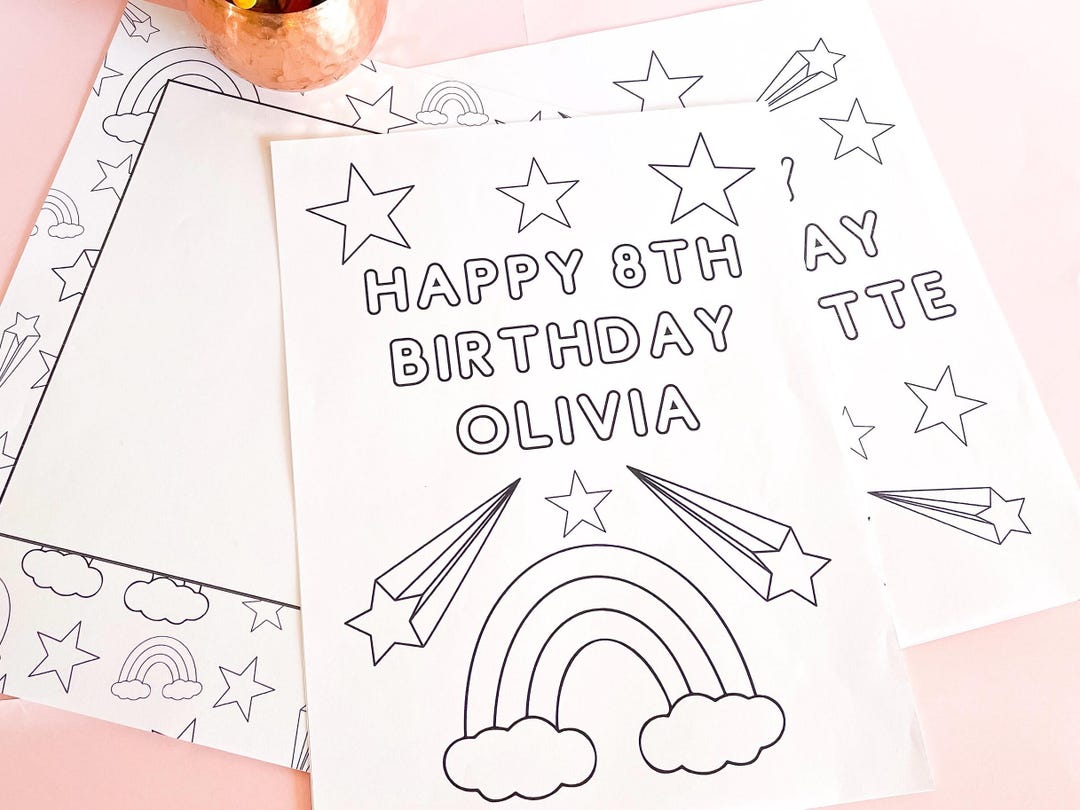 Kids Rainbow Personalized Coloring Sheet | Printable Birthday Party ...