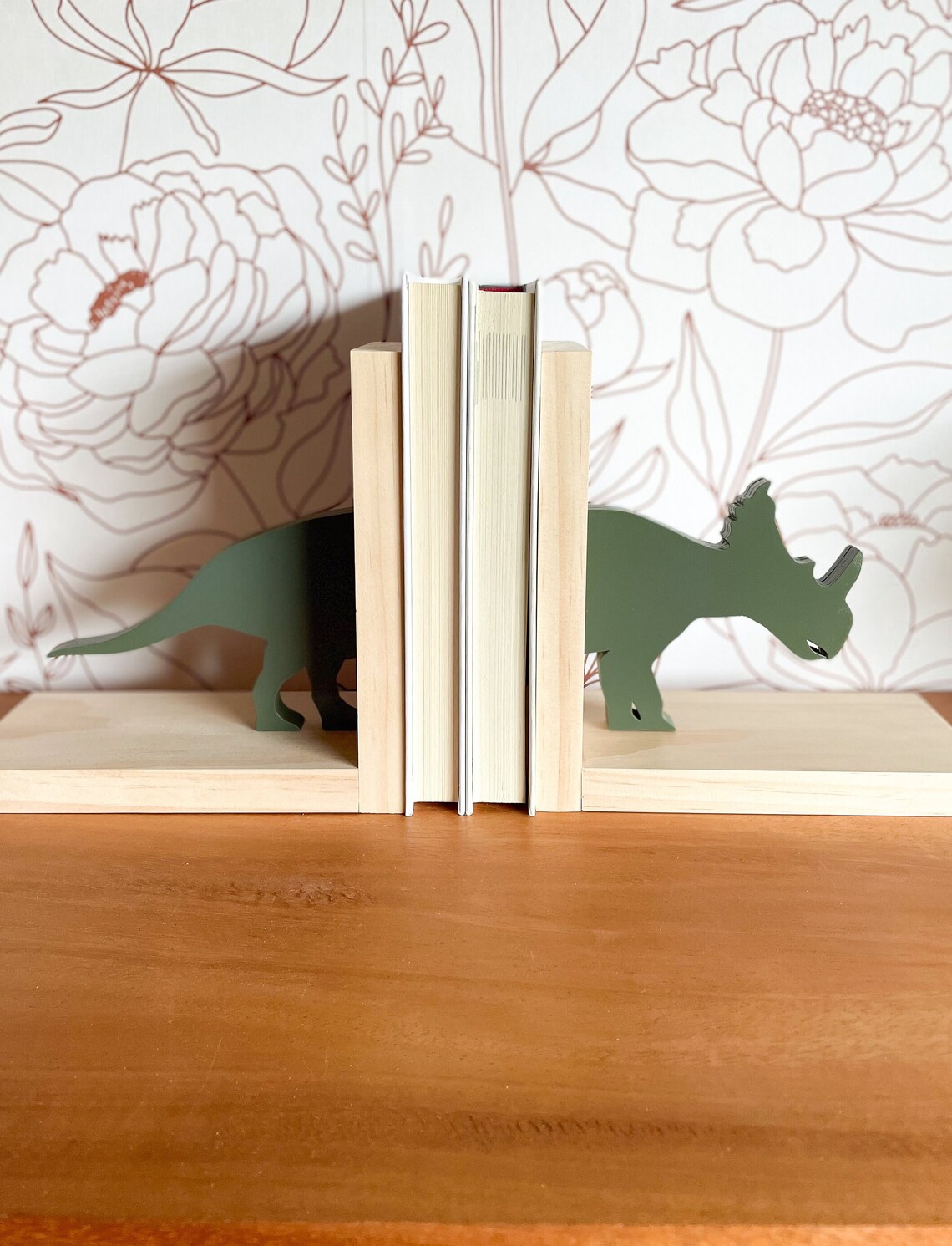 Wooden Dinosaur Bookends for Kids Room Customizable Bookends for Boy ...