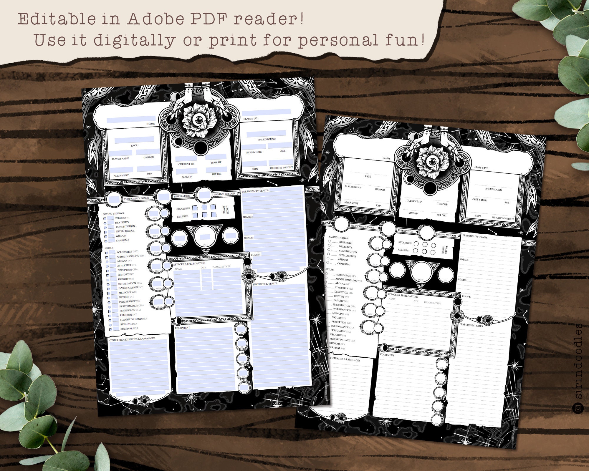 D&D Character Sheet - Starry Magic - Custom Character Sheets - Fillable ...