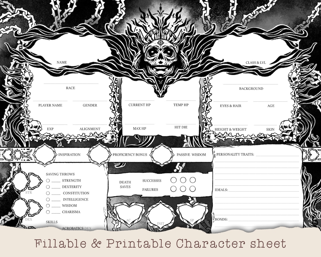 D&D Character Sheet - Necromancer - Custom Character Sheets - Fillable ...