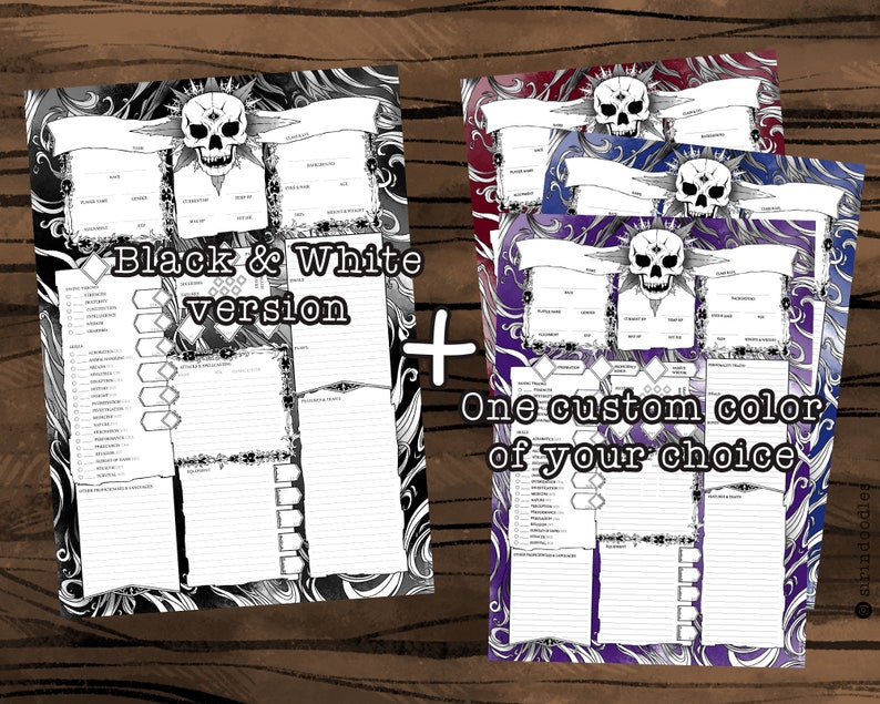 D&D Character Sheet Royal Death Custom Character Sheets - Etsy