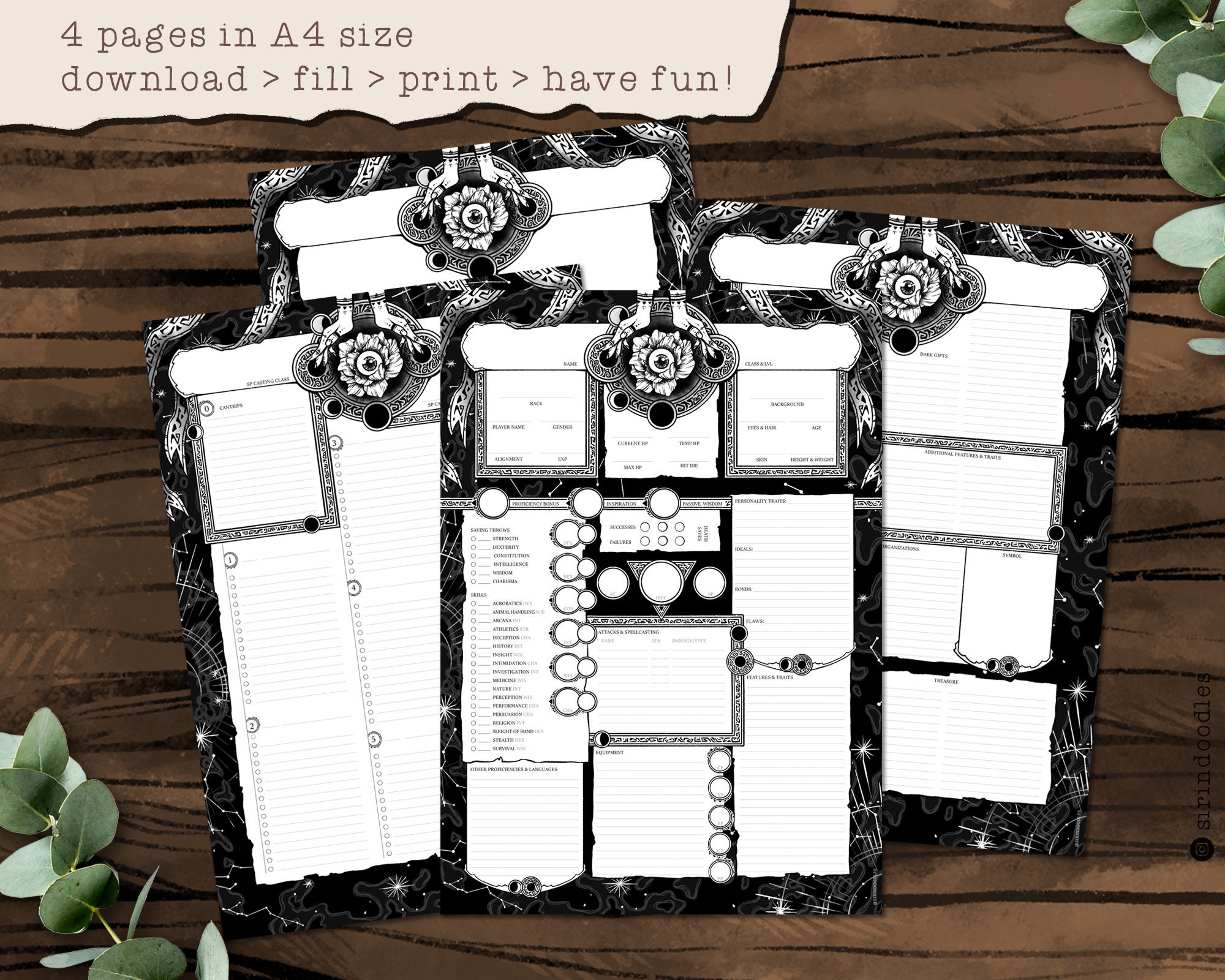 D&D Character Sheet Starry Magic Custom Character Sheets - Etsy Canada