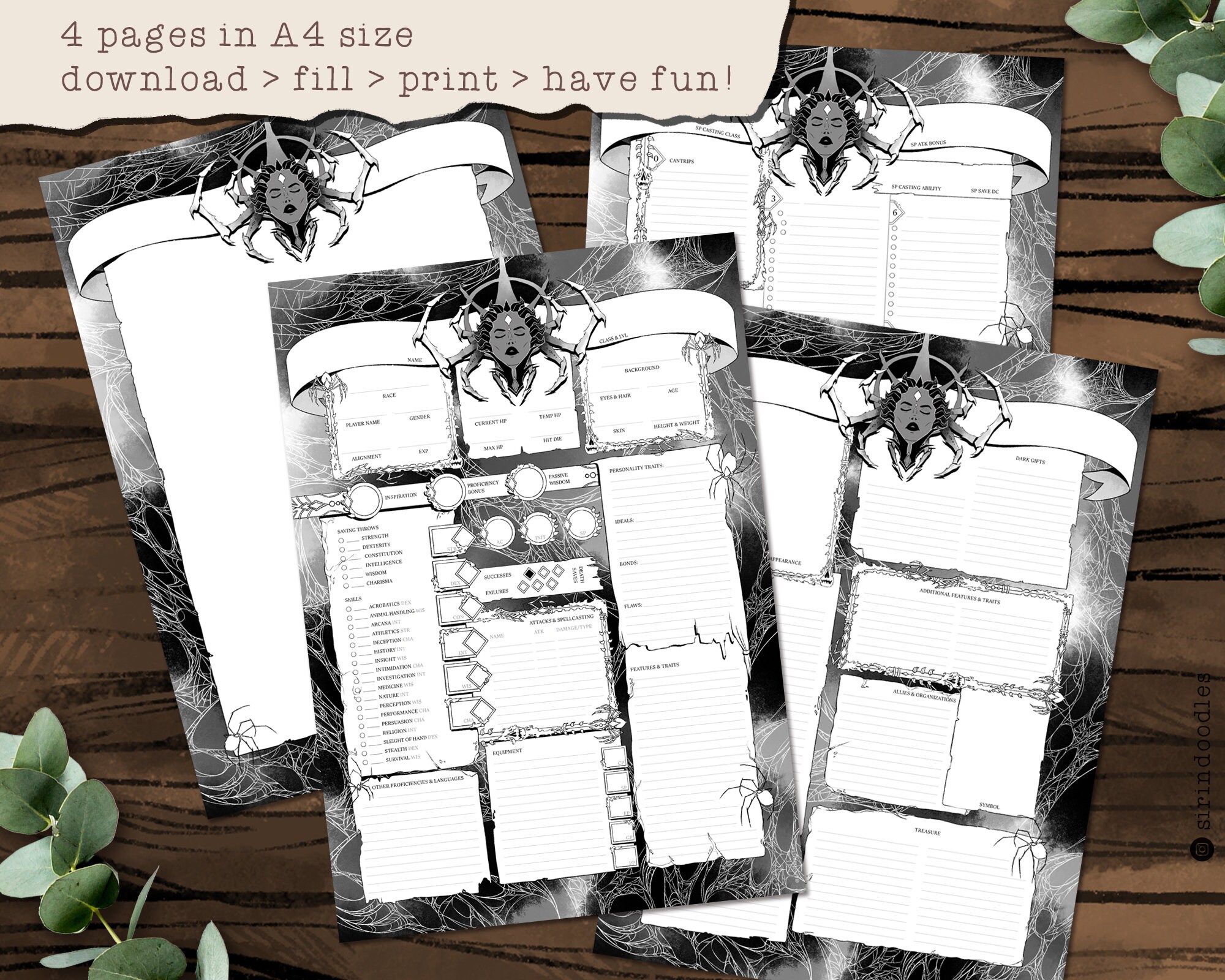 D&D Character Sheet Drow Spider Queen Custom Character - Etsy UK