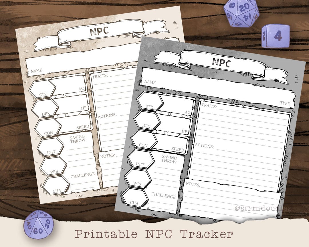 D&D NPC Tracker - Printable NPC Note Card - Dungeon Master's Kit ...