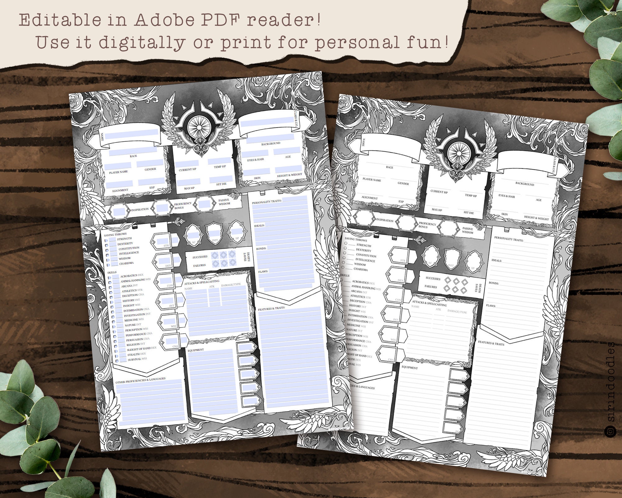 D&D Character Sheet Holy Quest Custom Character Sheets - Etsy Canada