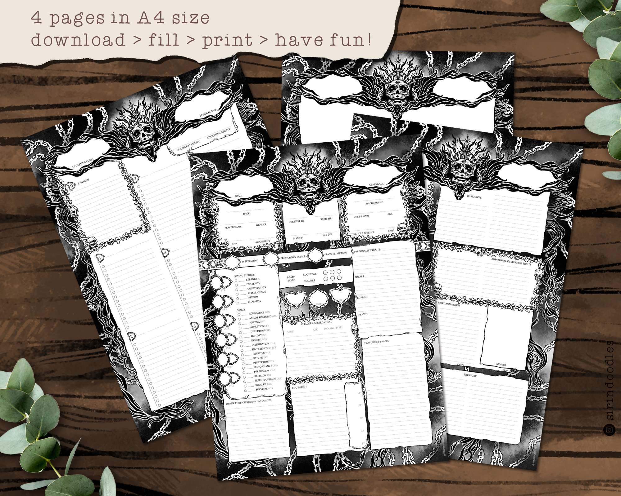 D&D Character Sheet Necromancer Custom Character Sheets - Etsy