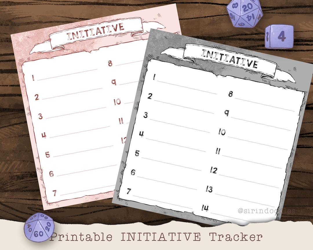 D&D INITIATIVE Tracker - Printable INITIATIVE Note Card - Dungeon Master's Kit / Adventurer's ...