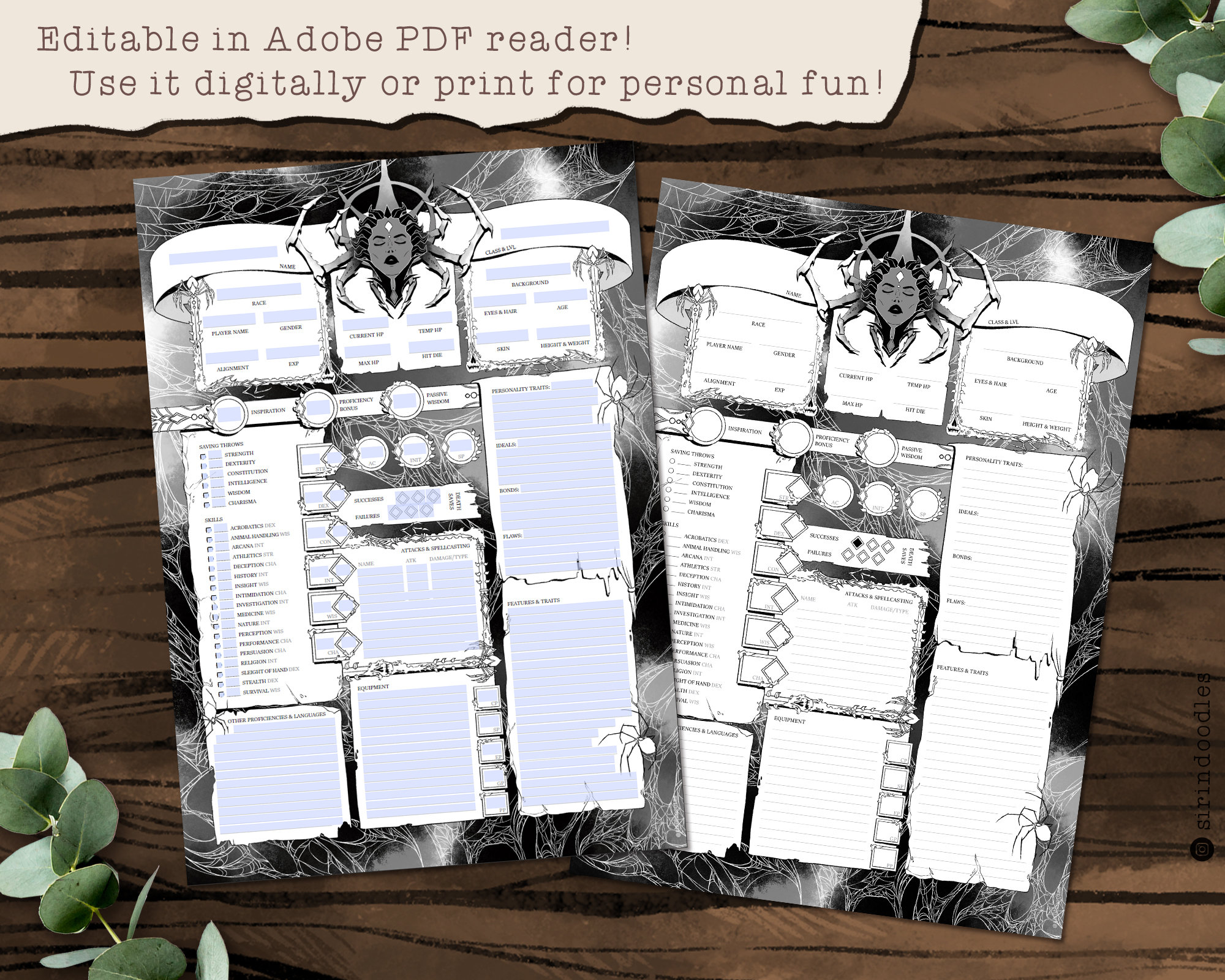 D&D Character Sheet - Drow Spider Queen - Custom Character Sheets ...