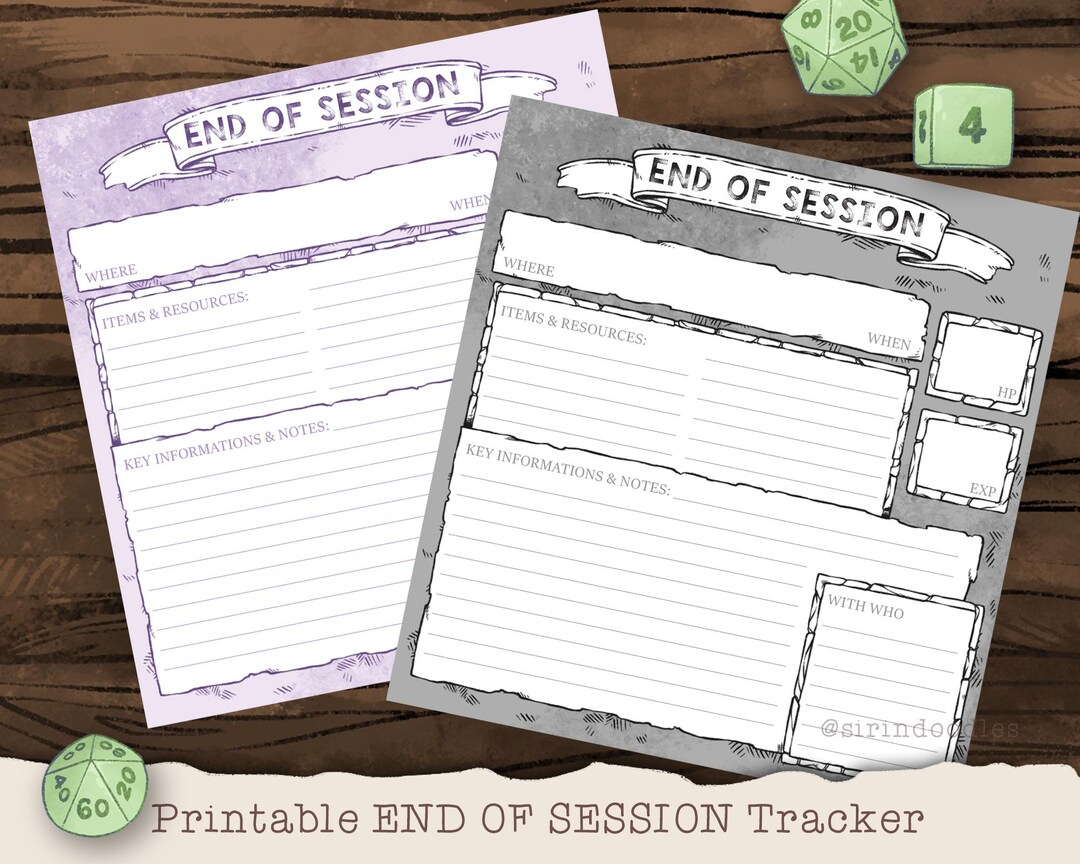 D&D End of SESSION Tracker - Printable End of Session Note Card ...