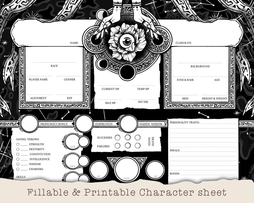 D&D Character Sheet Starry Magic Custom Character Sheets Fillable and ...