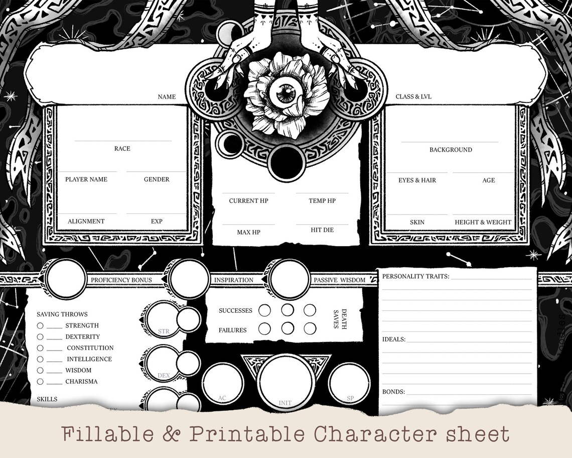 D&D Character Sheet - Starry Magic - Custom Character Sheets - Fillable ...